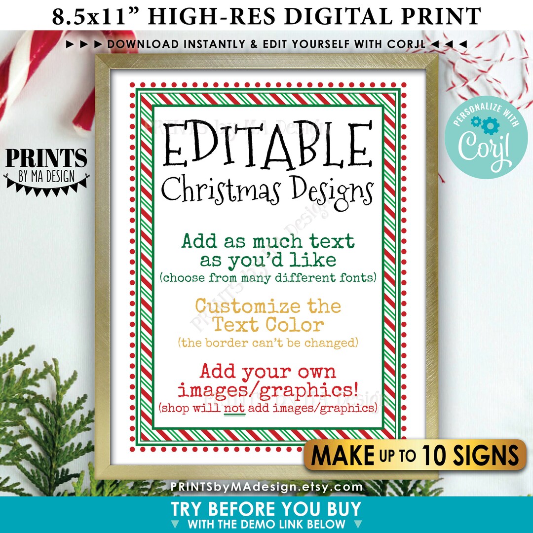 Editable Christmas Signs, Add Text/graphics, Matches Elf Designs, 10 ...