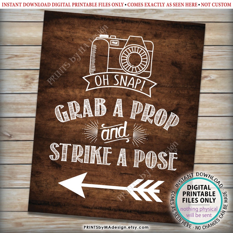 Grab a Prop and Strike a Pose Signs With Arrows Pointing to - Etsy