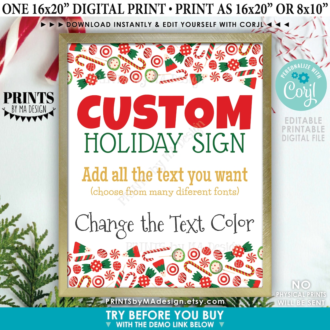 Custom Holiday Sign, Christmas Candy Cane Peppermints, Choose Your Text ...