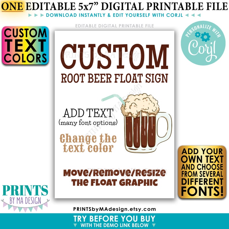Custom Ice Cream Float Sign Root Beer Float Choose Your Etsy