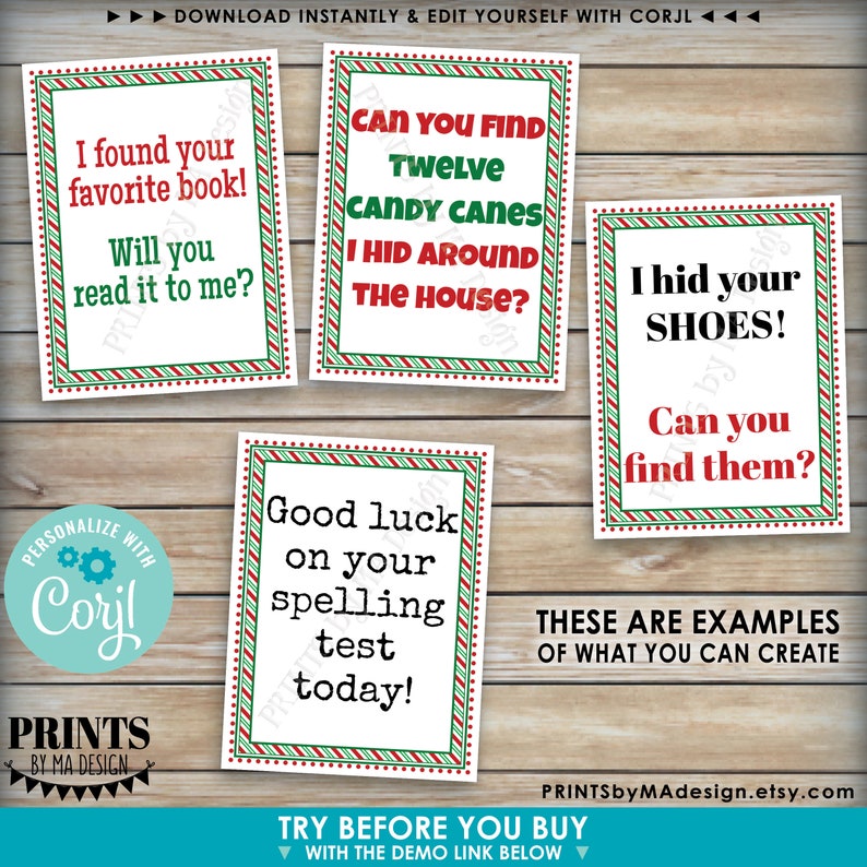 Editable Christmas Signs, 4 Cards on ONE Custom PRINTABLE 8.5x11 ...