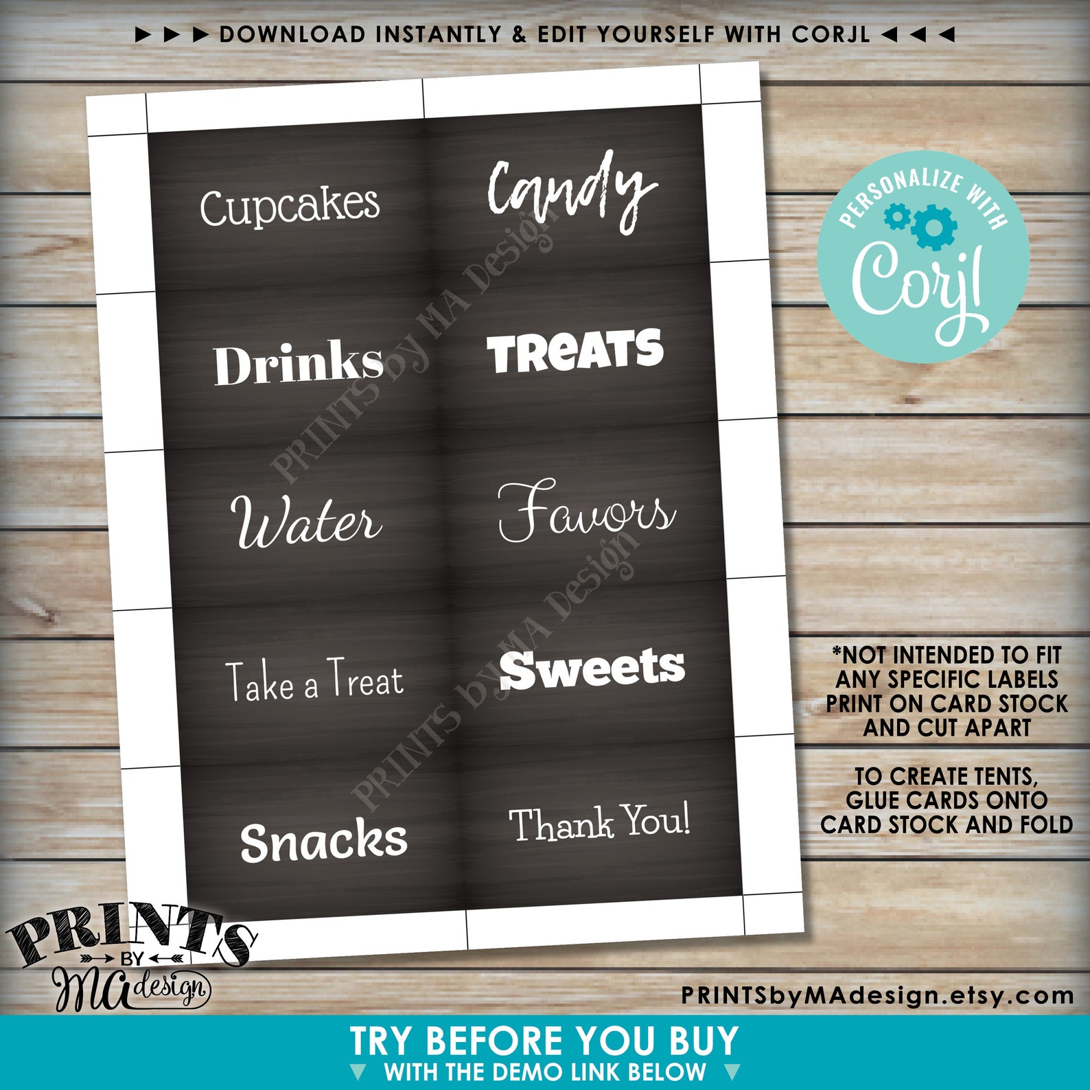 Editable Chalkboard Style Place Cards, Buffet Food Labels, One Custom ...