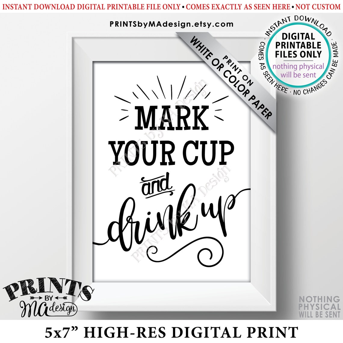 Mark Your Cup and Drink up Sign Write Your Name on a Cup | Etsy