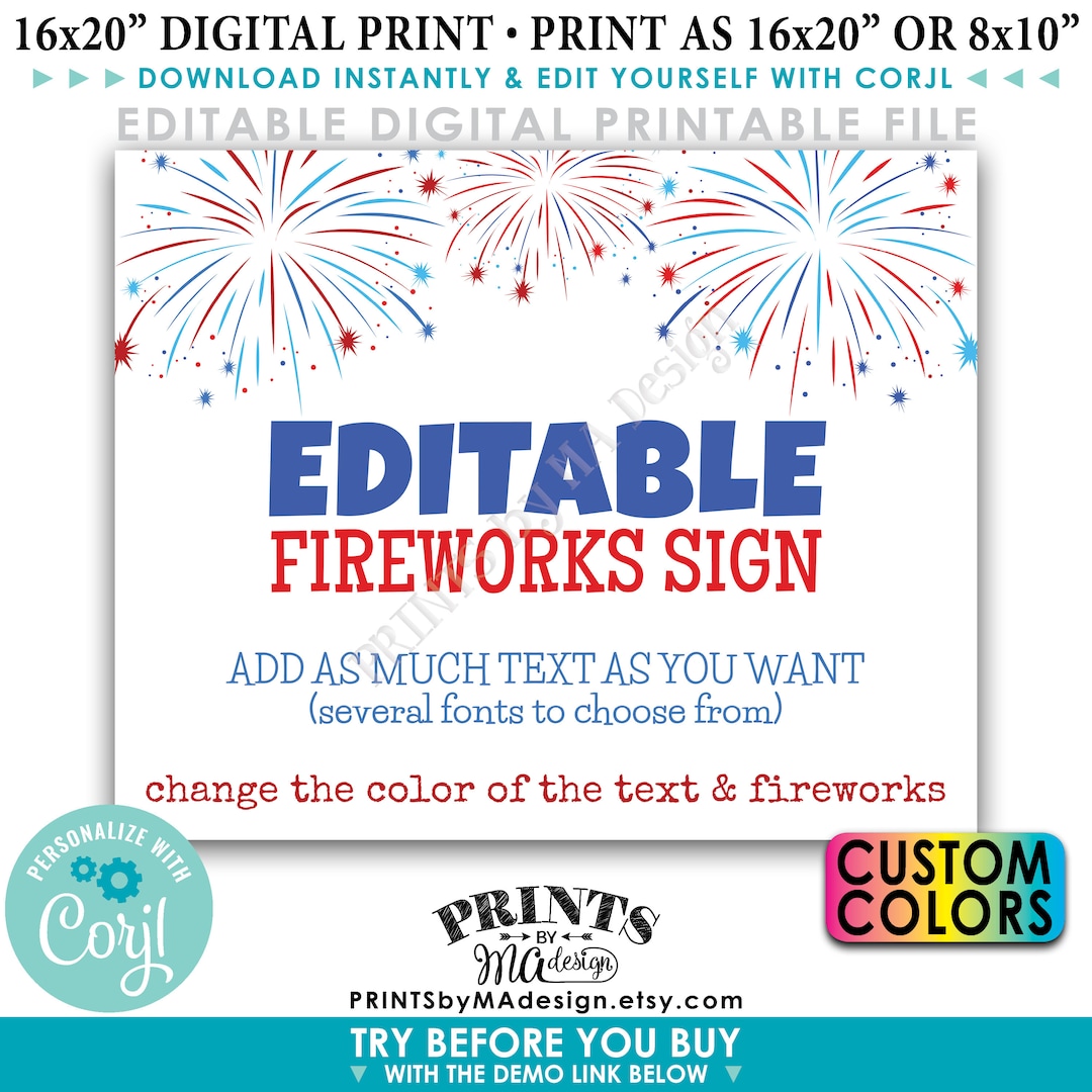 Editable Fireworks Sign, Patriotic 4th of July, Memorial/labor Day ...