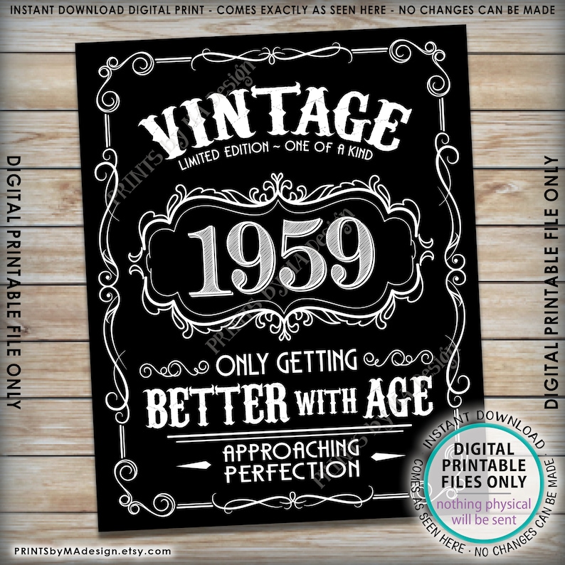 1959 Birthday Sign Vintage Birthday Poster Whiskey Themed | Etsy