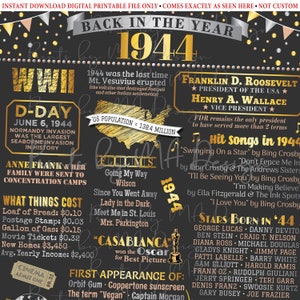 Back in the Year 1944 Birthday Sign, Flashback to 1944 Poster Board ...