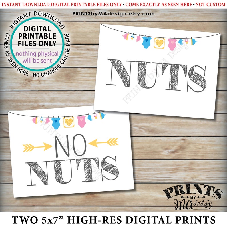 Nuts and No Nuts Signs, Food Allergy Baby Shower Sign, Nut Free Zone ...