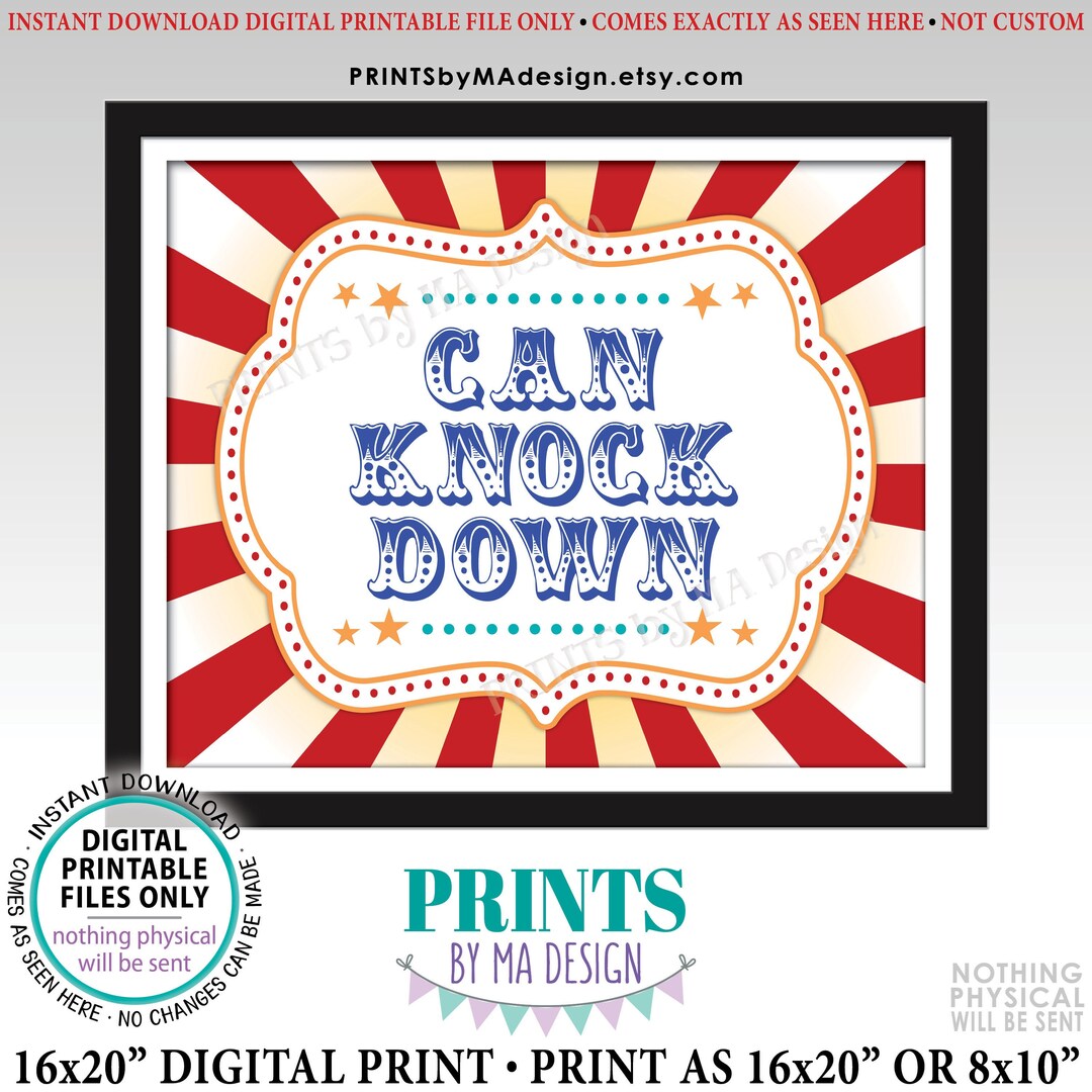 Can Knock Down Game Sign, Carnival Games, Circus Party Activities ...