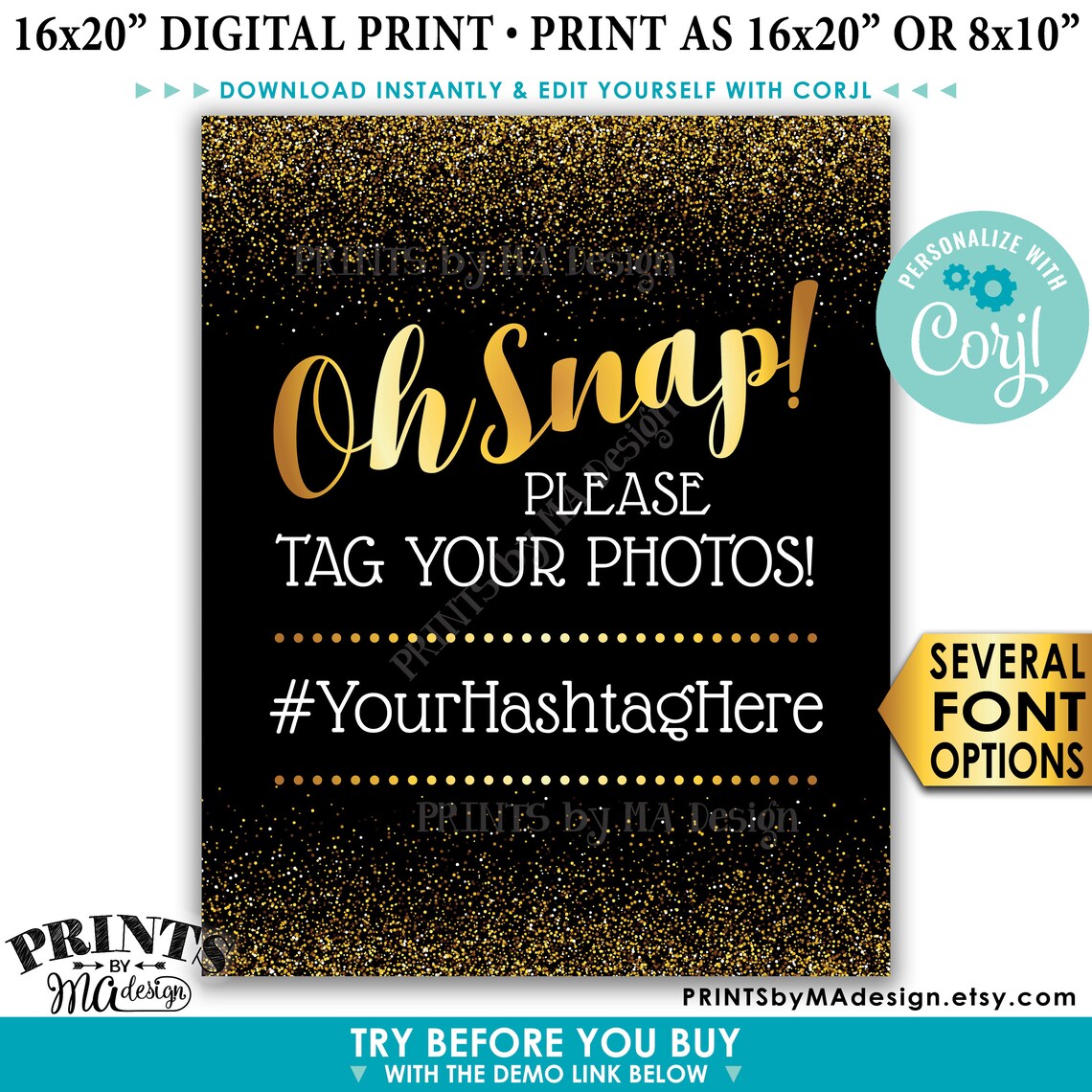 Oh Snap Sign Please Tag Your Photos Share on Social Media - Etsy