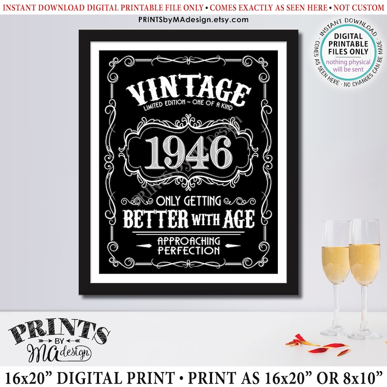 1946 Birthday Sign Better With Age Vintage Birthday Poster - Etsy