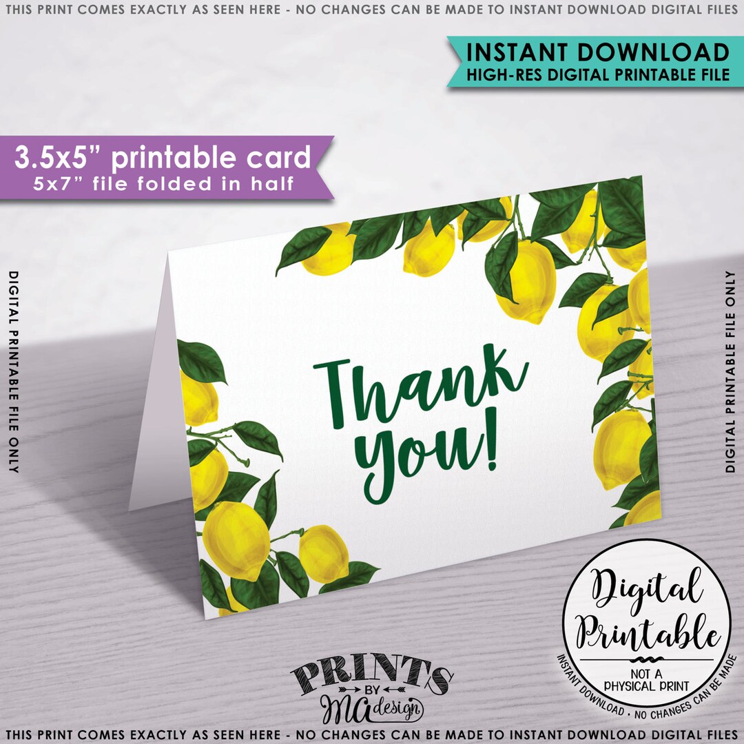 Lemon Thank You Card, Lemon Themed Tuscan Garden Party, Tropical Summer ...