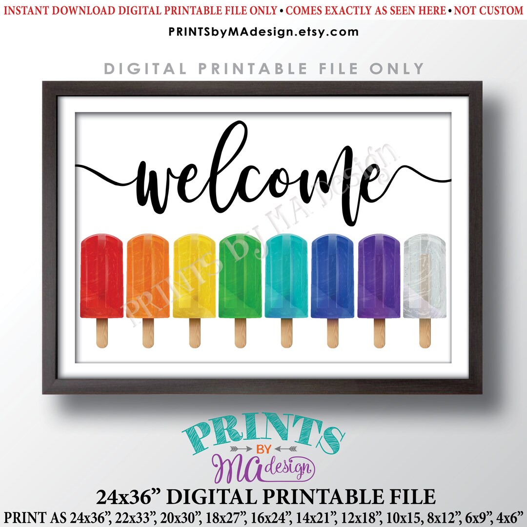 Welcome Sign, Ice Pops Frozen Dessert, PRINTABLE 24x36” Sign W/colorful ...