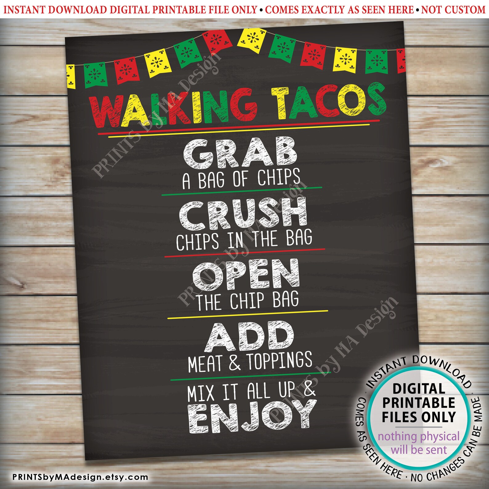 Walking Tacos Sign Taco Bar Fiesta Cinco De Mayo PRINTABLE - Etsy
