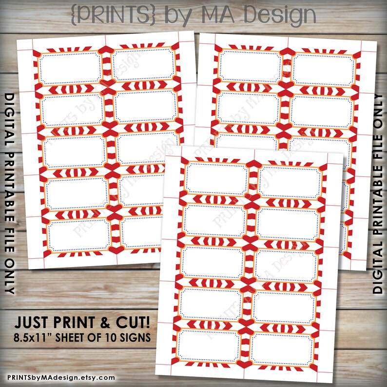 Carnival Theme Labels, Food Labels, Buffet Place Cards, Table Tent Menu ...