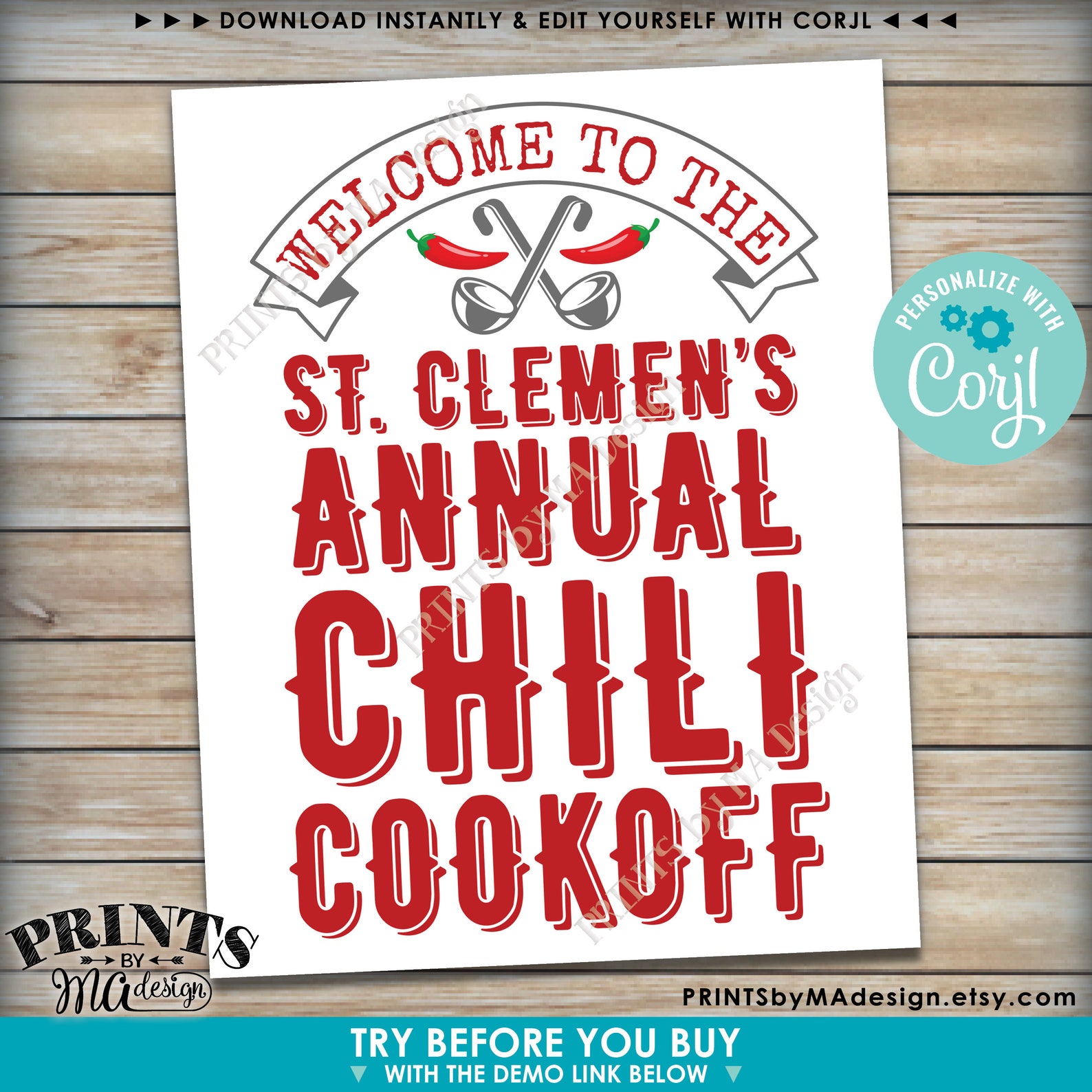 Editable Chili Sign Custom Chili Cook-off Display One - Etsy