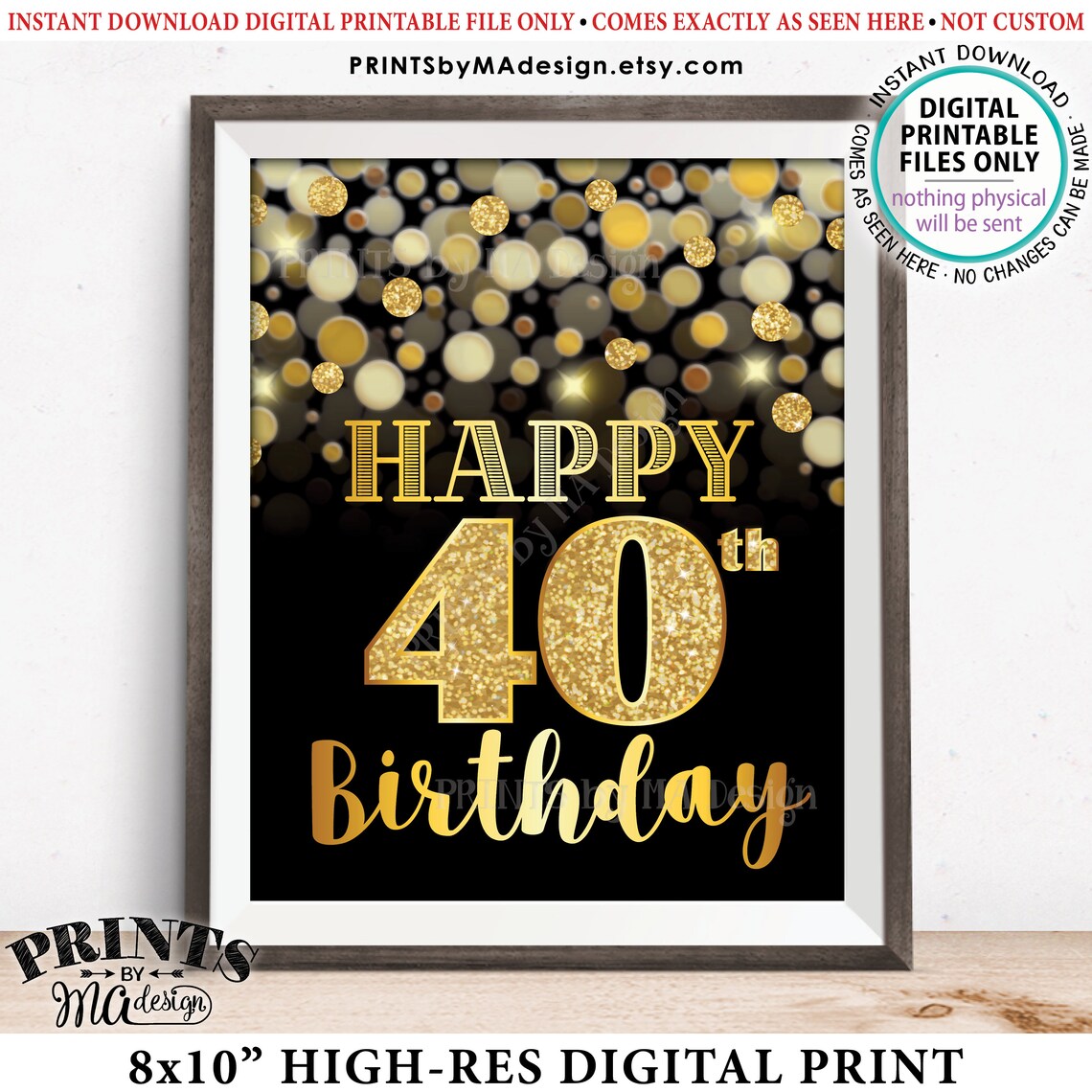 40th Birthday Card Black & Gold Glitter 40th B-day Golden 40th - Etsy