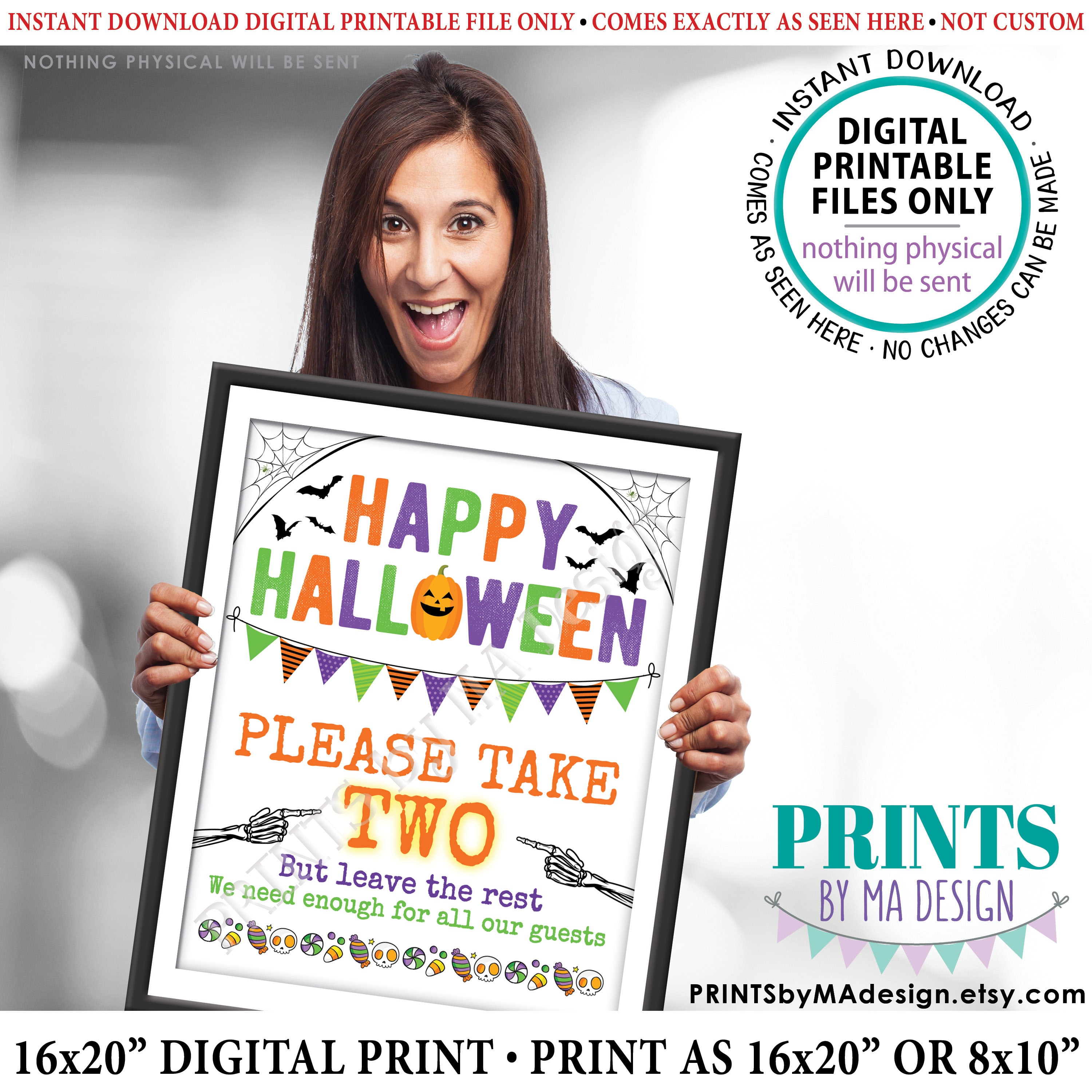 Please Take Two Treats Sign Happy Halloween Trick-or-treat | Etsy