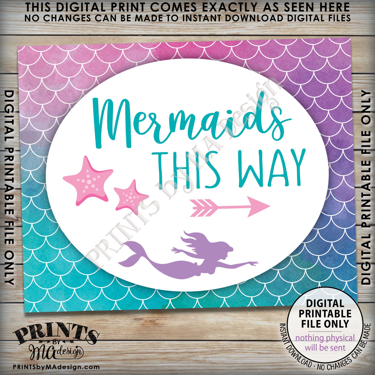 Mermaids This Way Sign Arrow Right to Mermaid Party Mermaid | Etsy