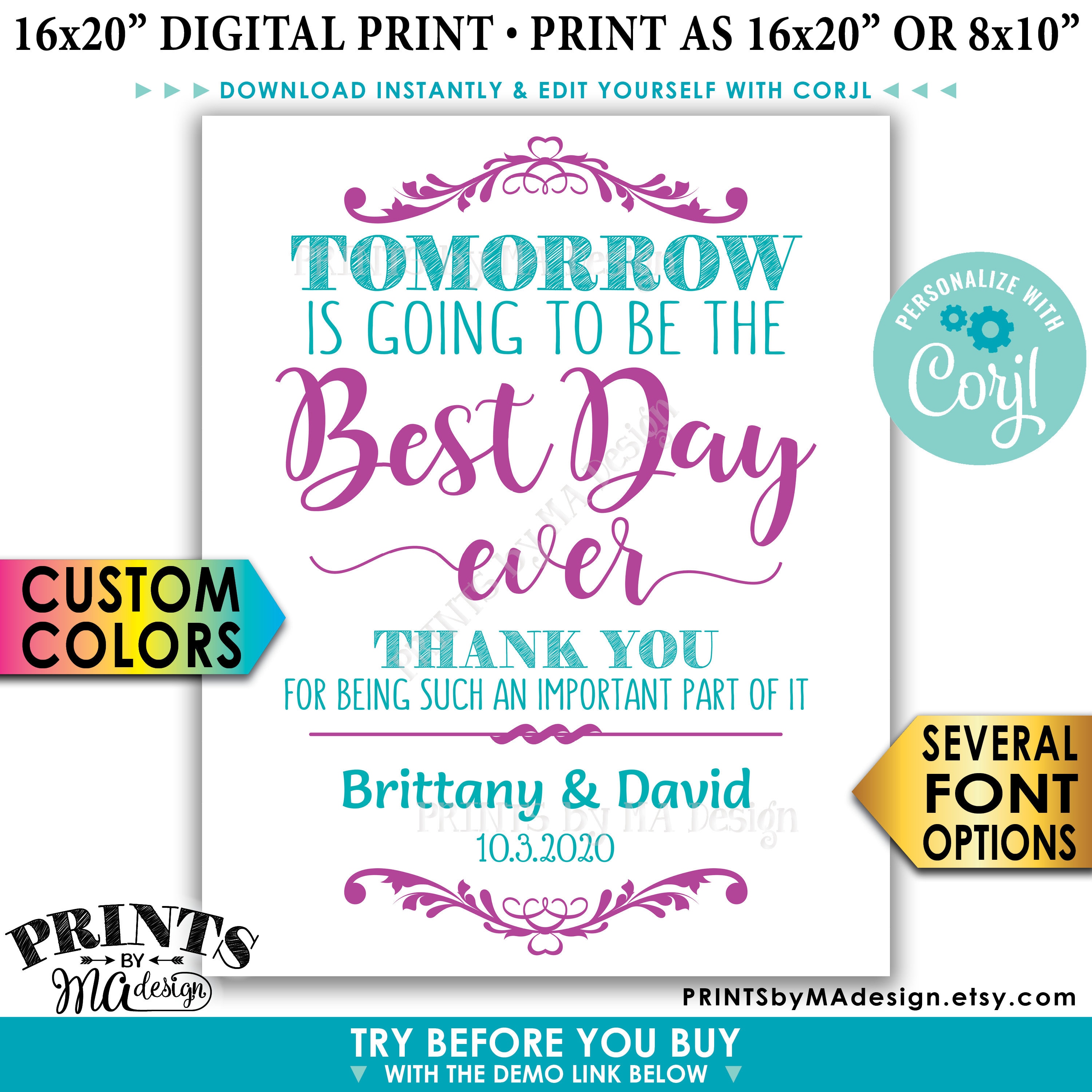 Tomorrow is Going to Be The Best Day Ever Sign, PRINTABLE 16x20 ...