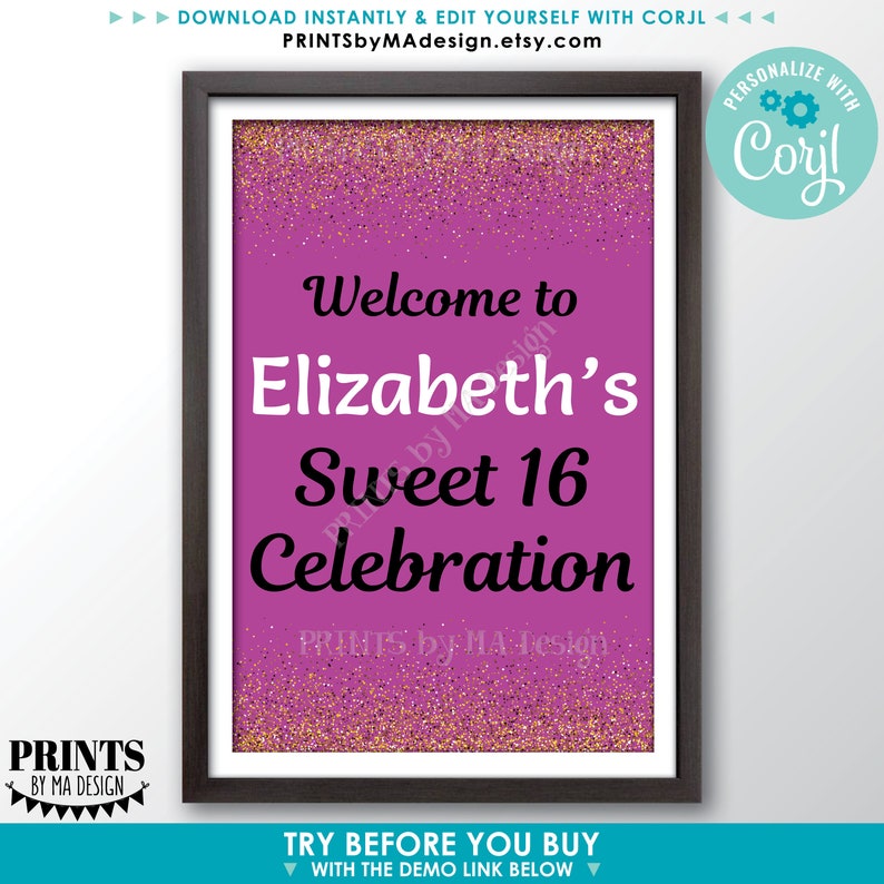Editable Sweet 16 Party Sign Welcome to the Sweet Sixteen - Etsy