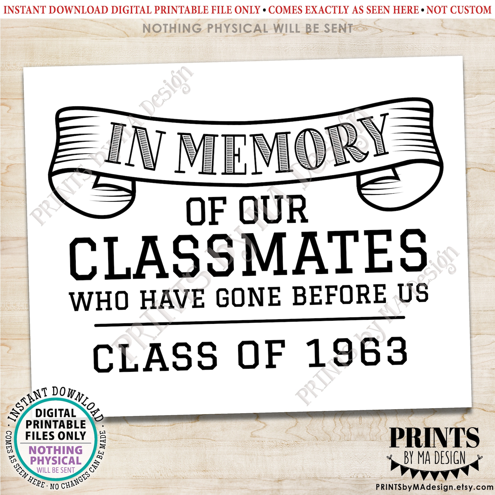 Class of 1963 Reunion Memorial in Memory of the Classmates - Etsy