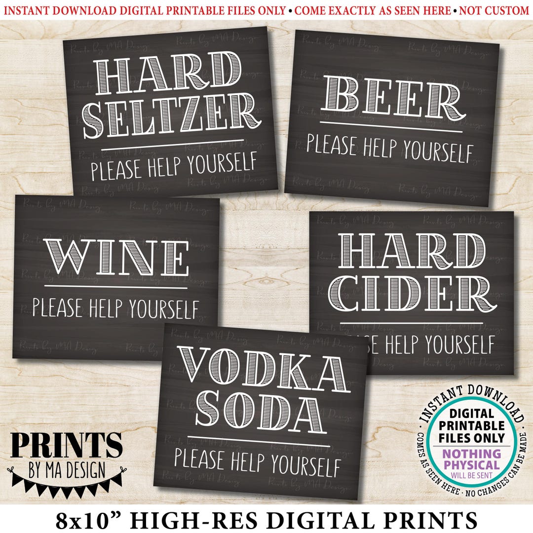 Beverage Signs, Please Help Yourself to Beer Wine Hard Seltzer Cider ...