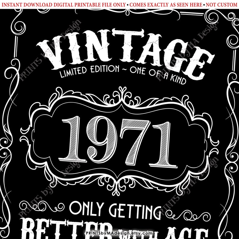 1971 Birthday Sign Better With Age Vintage Birthday Poster - Etsy