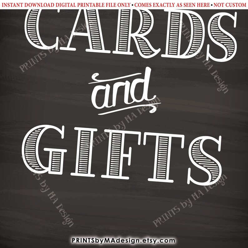 Cards and Gifts Sign, PRINTABLE 8x10” Chalkboard Style Gift Table Sign ...