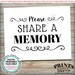 Share a Memory Sign, Please Write a Memory, Share Memories, Birthday ...