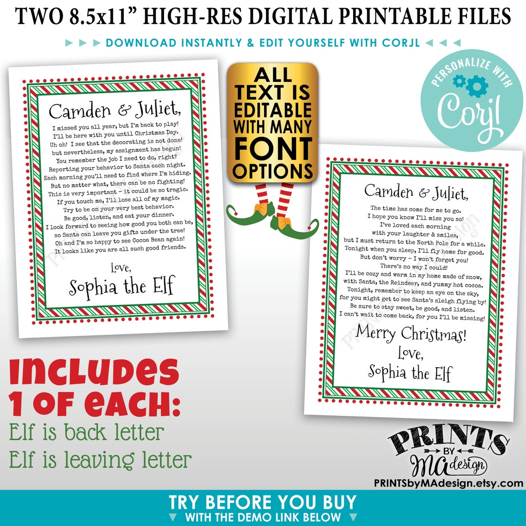 Christmas Elf Bundle Pack, Welcome Back & Goodbye Letters, Elf Leaving ...