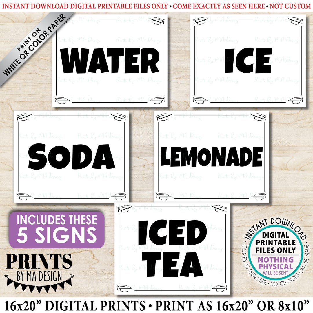 Beverage Bundle Signs, Graduation Party Drinks, Water, Iced Tea, Soda ...