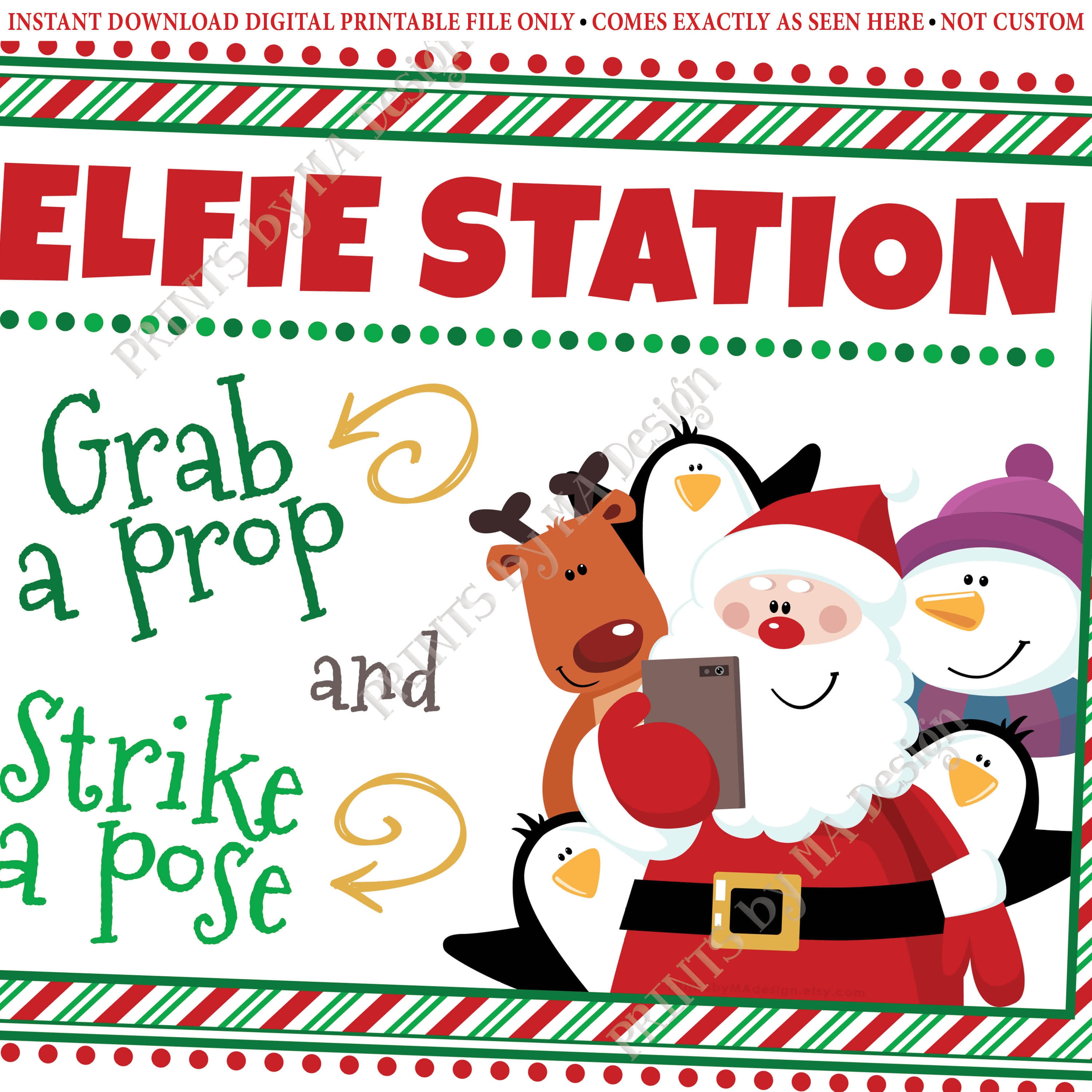 Elfie Station Christmas Selfie Station Sign Grab a Prop and - Etsy