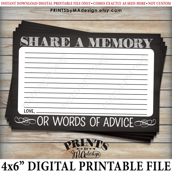 Share a Memory Card Share Memories or Words of Advice - Etsy