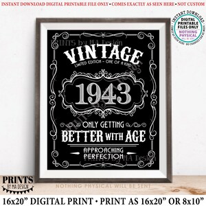 1943 Birthday Sign, Vintage Better With Age Poster, Whiskey Theme ...