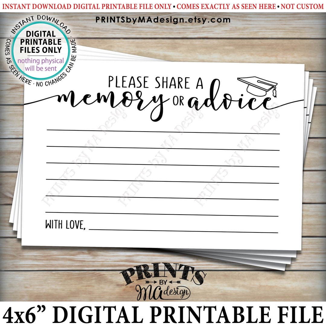 Graduation Party Card, Please Share a Memory or Advice, Grad Advice for ...