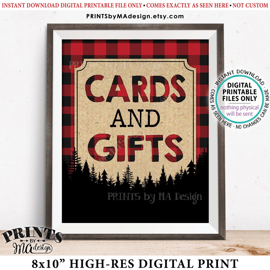 Lumberjack Cards and Gifts Sign, Gifts & Cards Sign, Red Checker ...