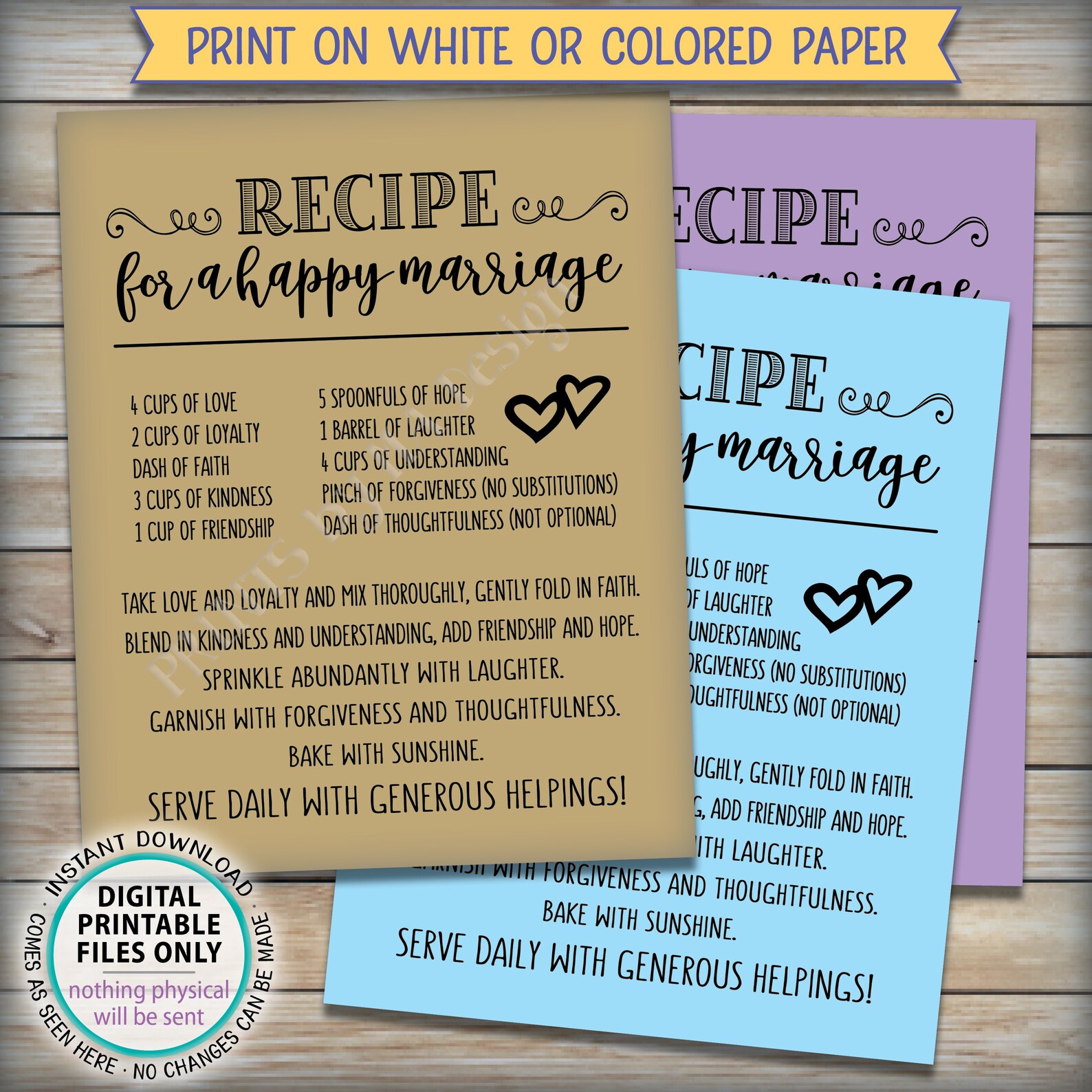 Recipe for a Happy Marriage Sign Bridal Shower Gift Key to a | Etsy