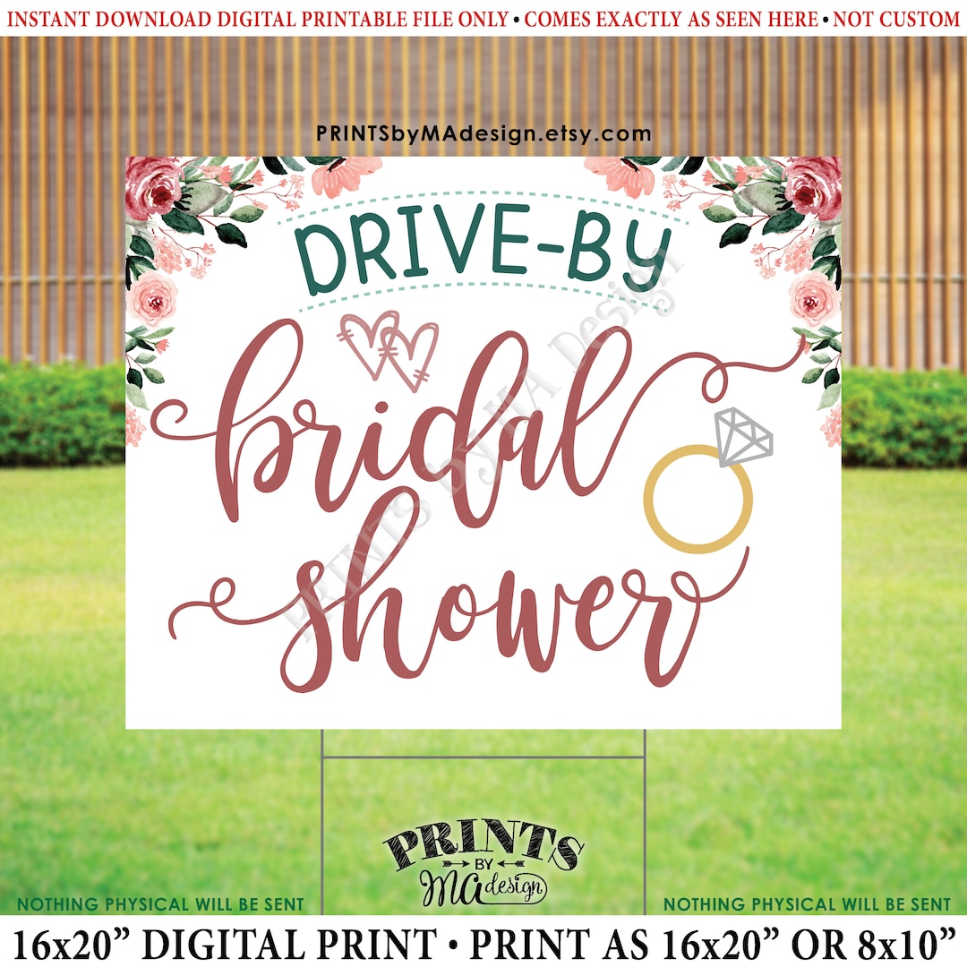 Drive-by Bridal Shower Sign, Wedding Shower Parade, Rose Gold Blush ...