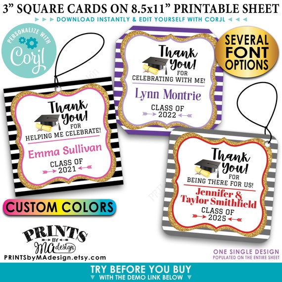 Graduation Thank You Tags Grad Party Favors Gold Glitter | Etsy