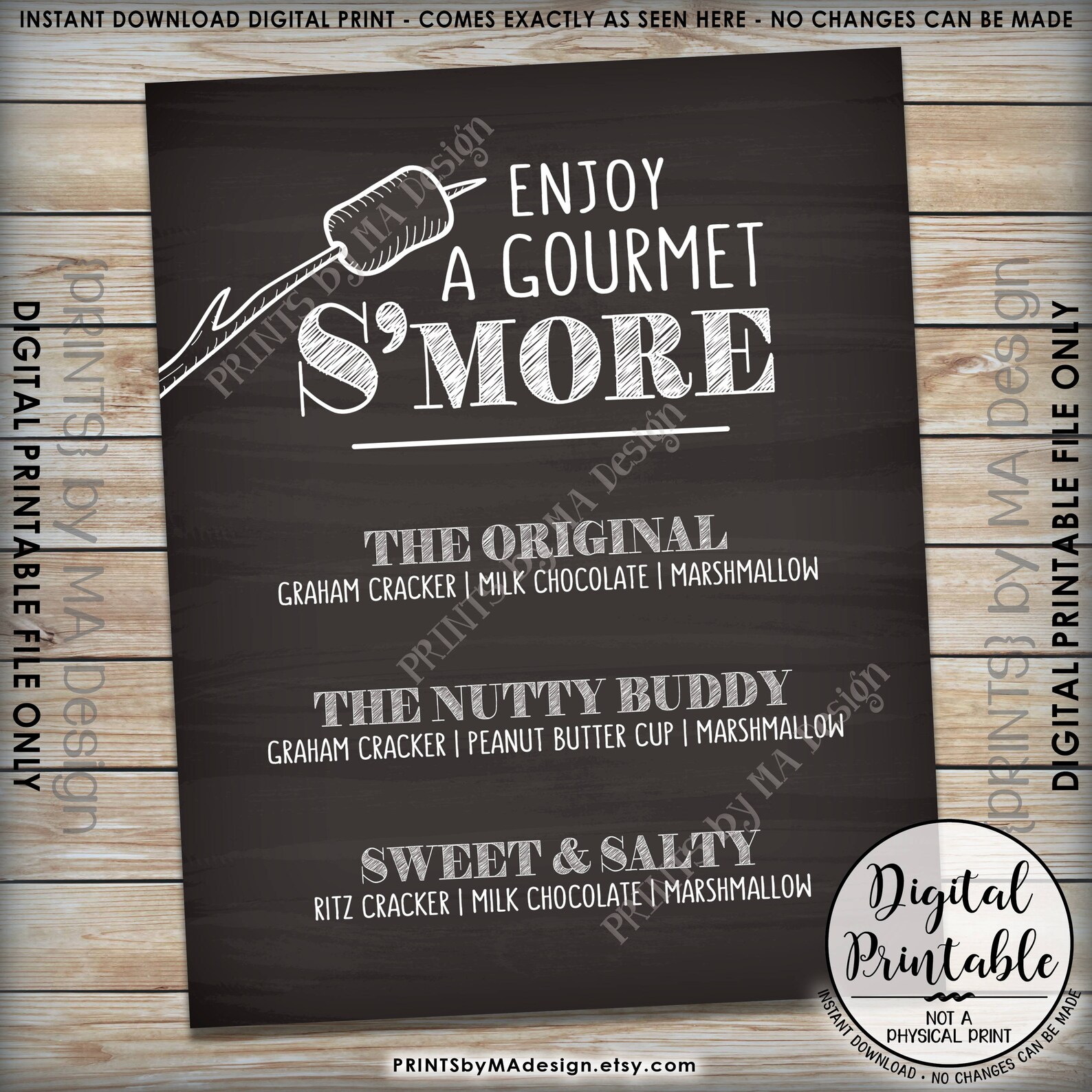 S'more Menu, Enjoy a Gourmet Smore Sign, S'more Sign, Smores Menu ...