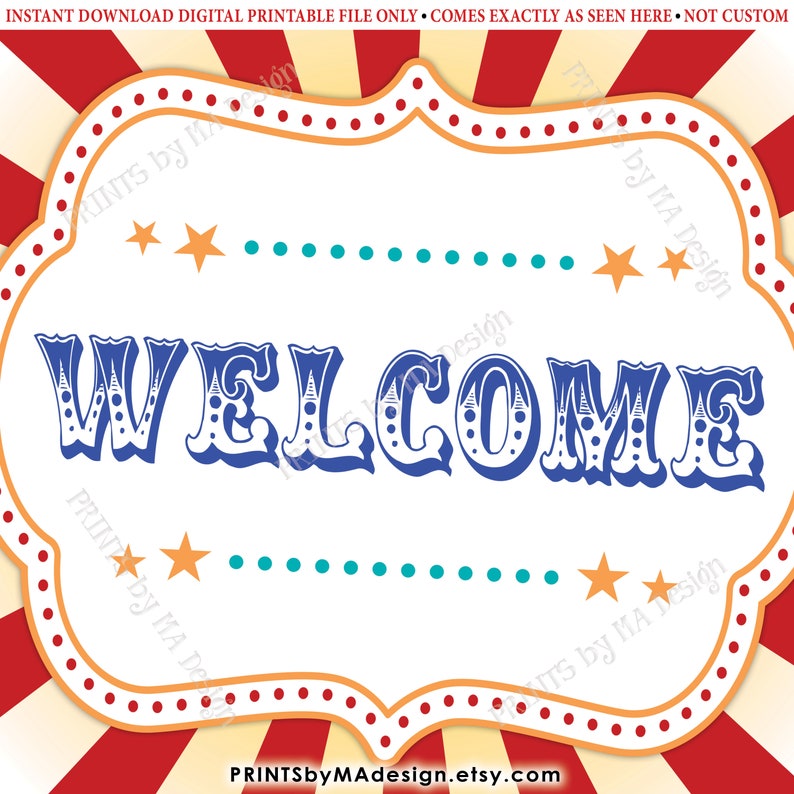 Welcome Sign Carnival or Circus Themed Party PRINTABLE - Etsy