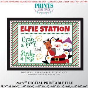 Elfie Station, Christmas Selfie Station Sign, Grab a Prop and Strike a ...