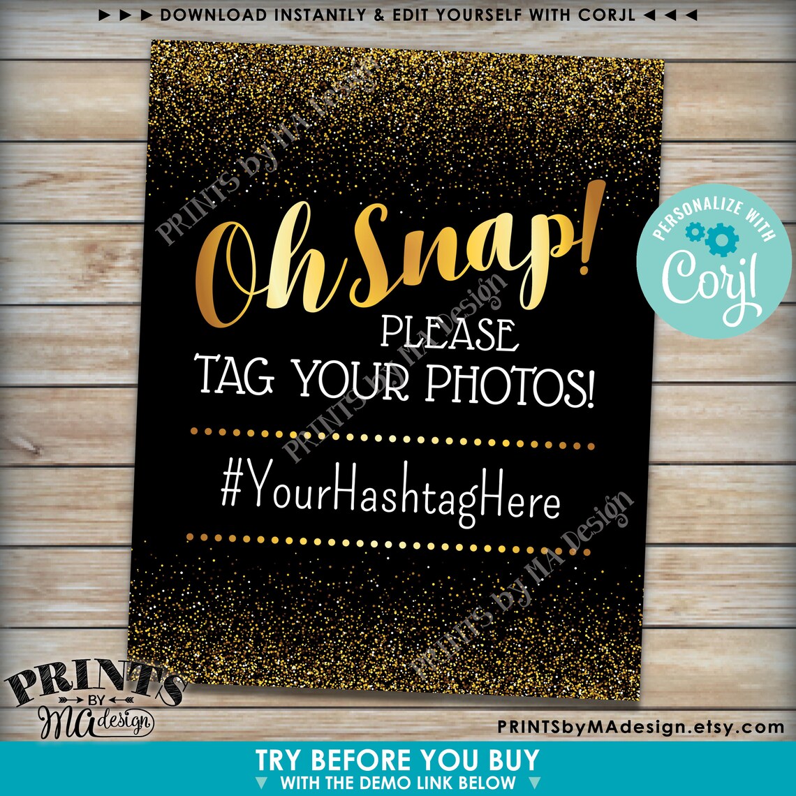 Oh Snap Sign, Please Tag Your Photos, Share on Social Media, Black/gold ...
