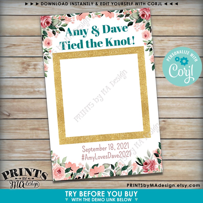 Editable Selfie Frame Blush Floral Photo Station Bridal - Etsy