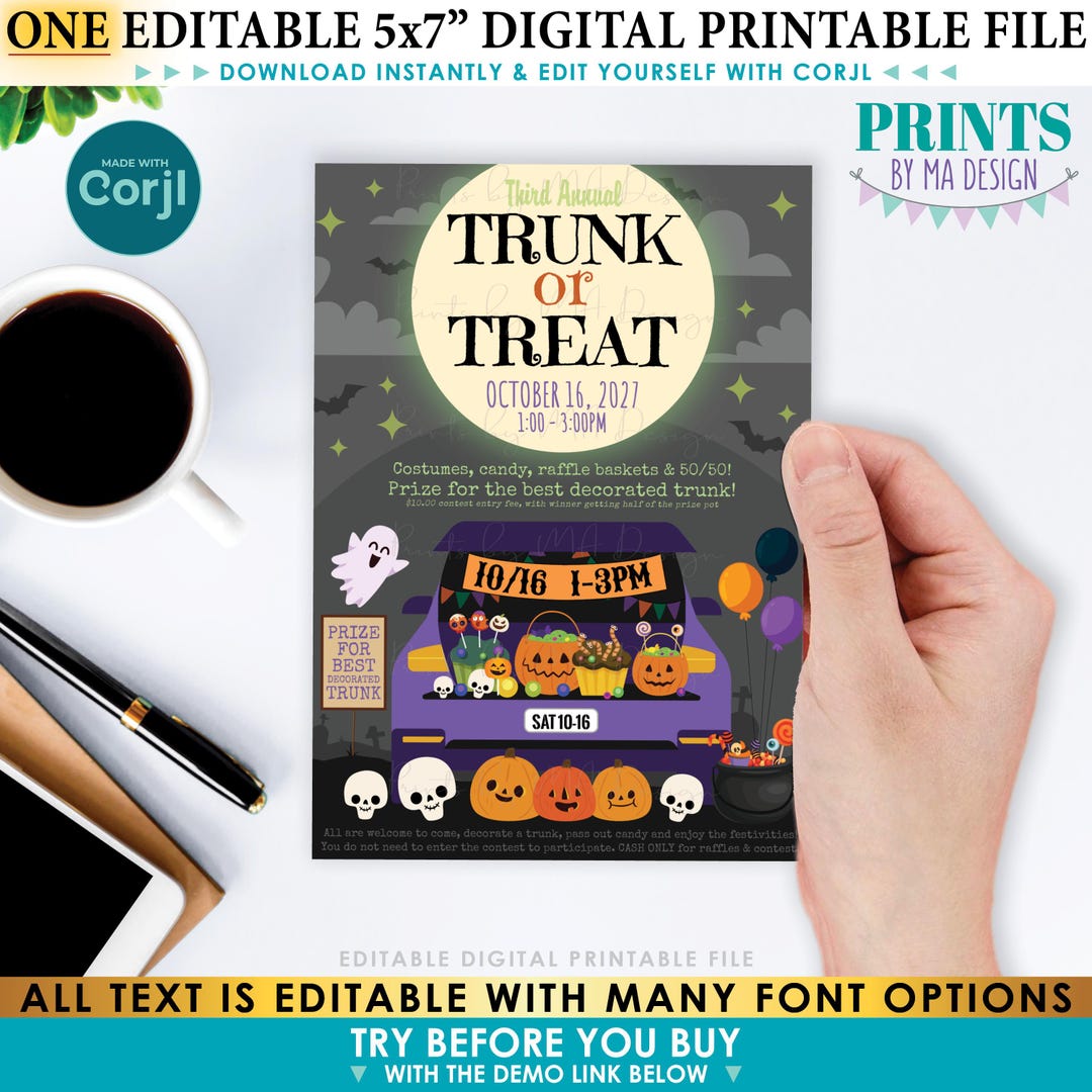 Editable Trunk or Treat Flyer, Halloween Party Invitation, Church ...