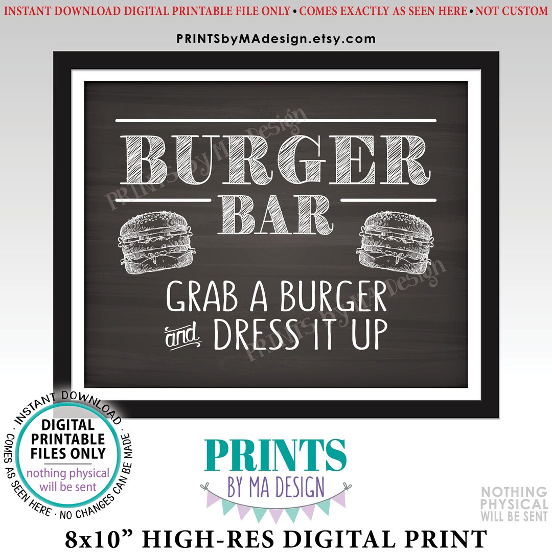 Burger Bar Sign, Grab a Burger and Dress It Up, Slider Station ...