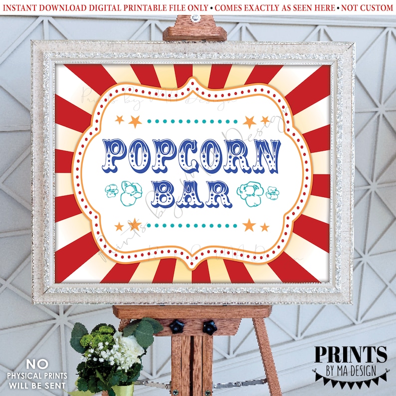 Carnival Popcorn Bar Sign, Circus Popcorn Station, Carnival Food ...