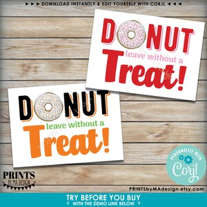 Donut Leave Without a Treat Donut Sign, PRINTABLE 5x7” Donut Station ...