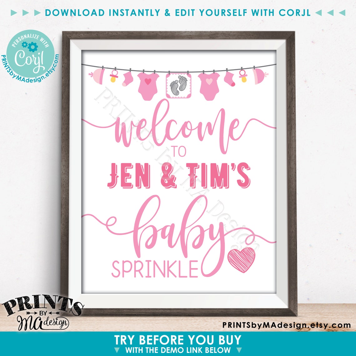 Editable Baby Shower Welcome Sign It's a Girl Pink Baby | Etsy