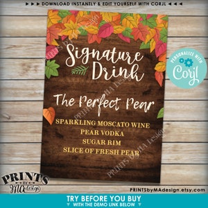 Fall Signature Drink Sign, Autumn Wedding Sign, Fall Cocktail Menu ...